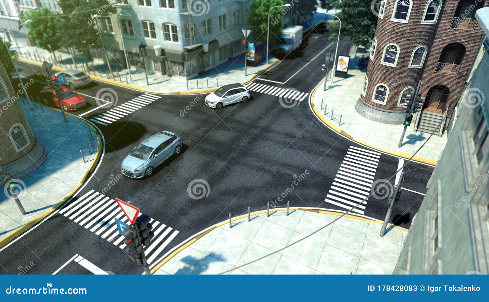 Crossroads in the City Day Exterior Scene 3d Render Stock Illustration ...