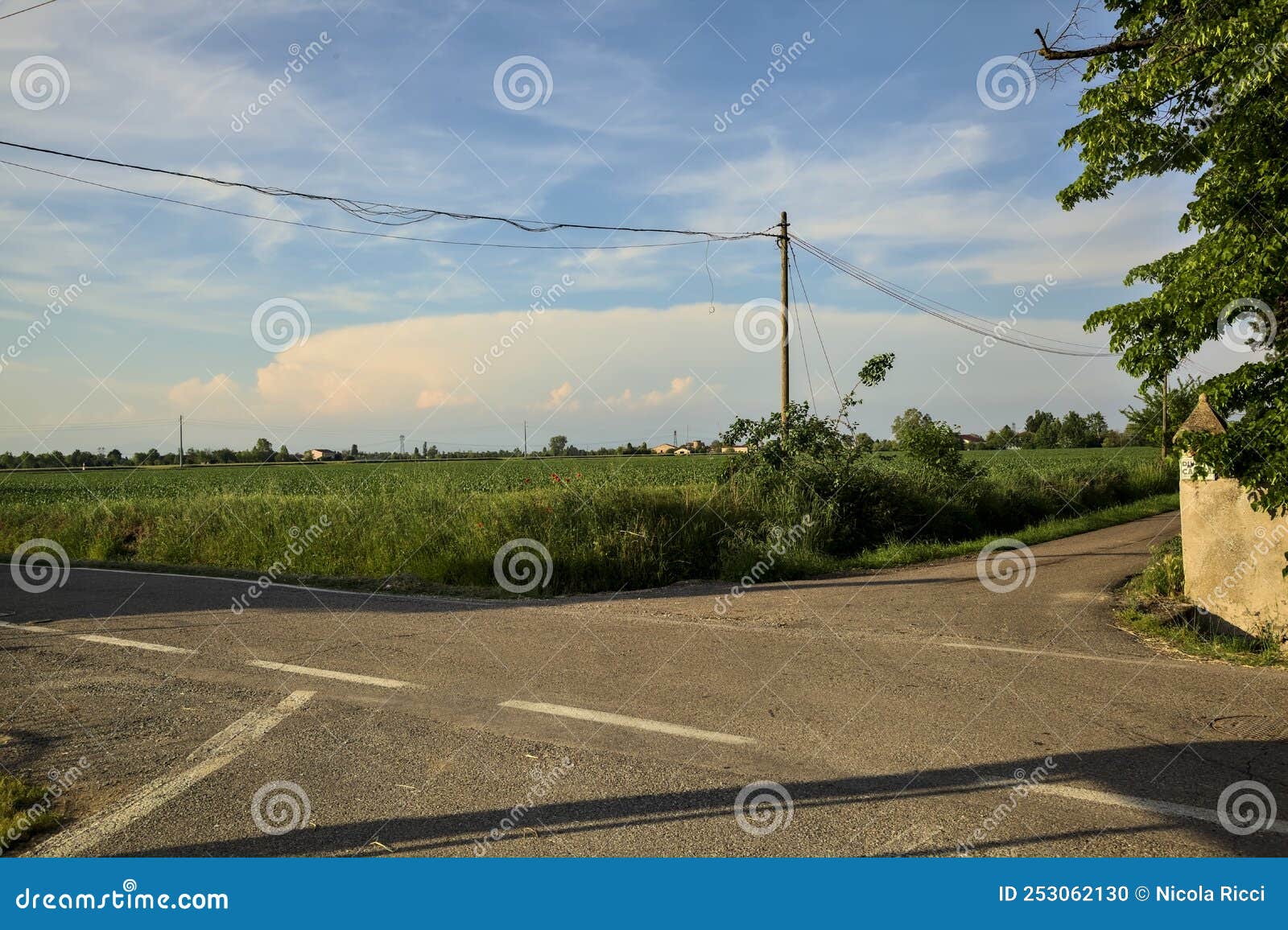 Crossroads in the Countryside at Sunset Stock Photo - Image of ...