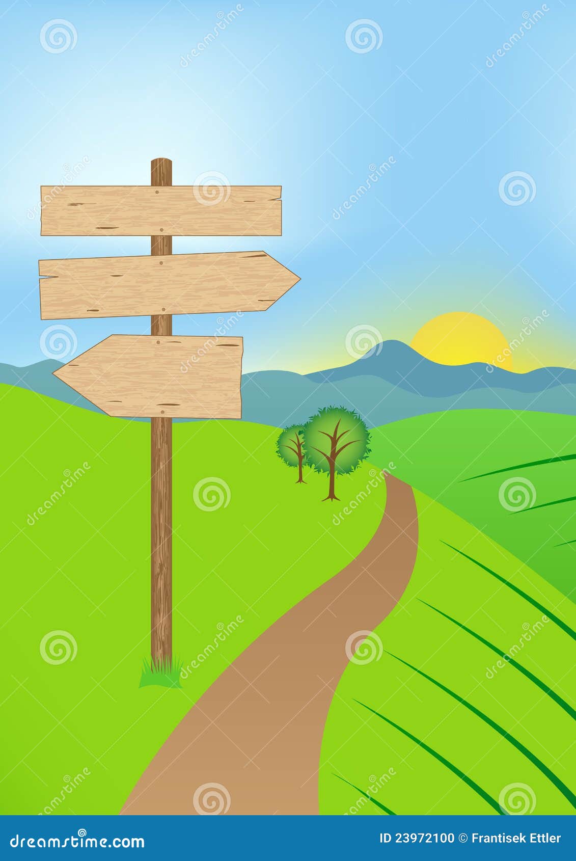Crossroads In Landscape With Sign Vector Illustration | CartoonDealer ...