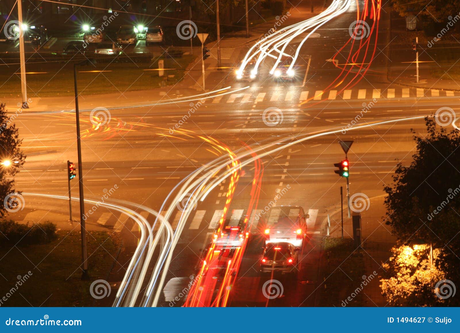 Crossroads in the night stock image. Image of luminous - 1494627