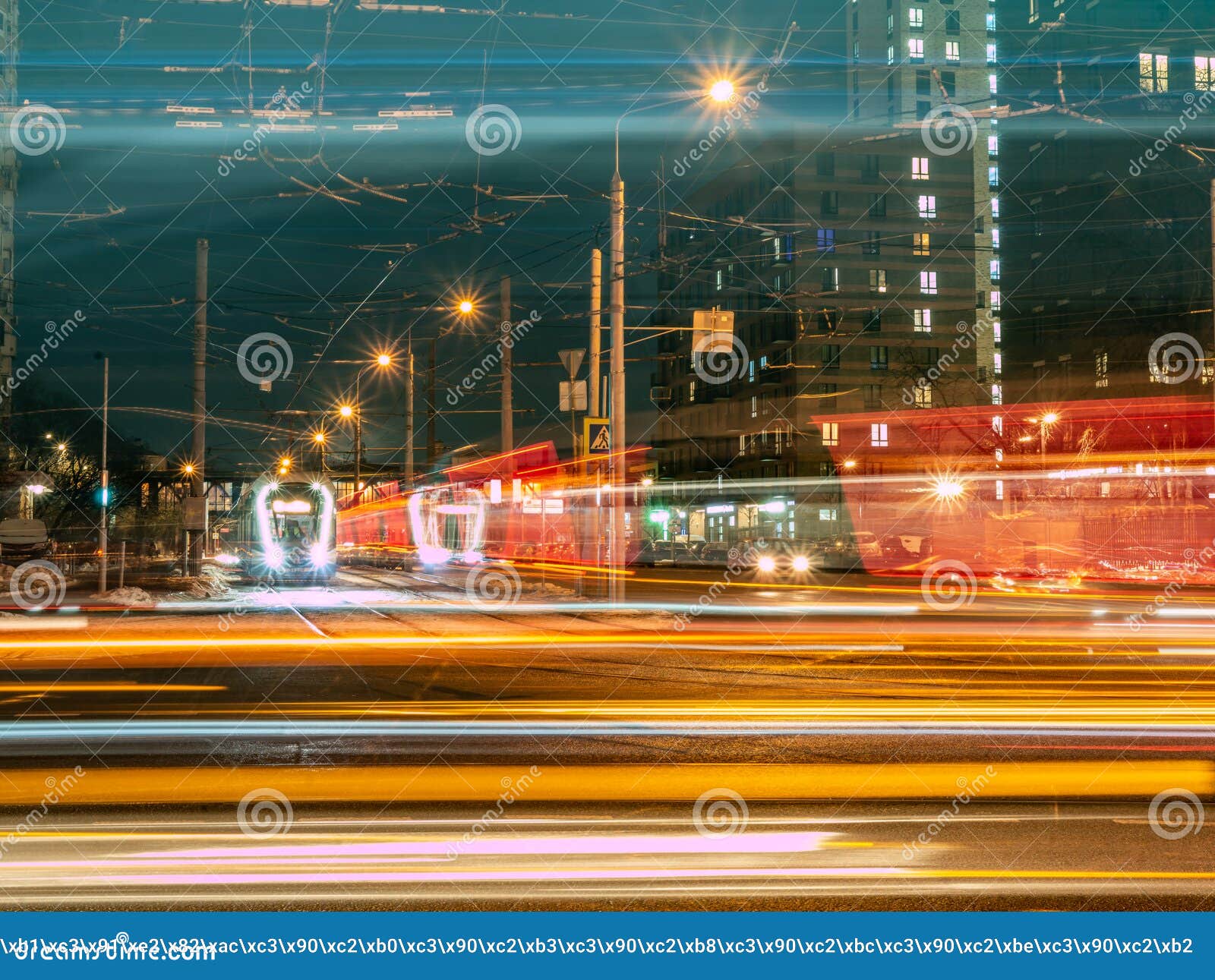 The Crossroads of the Night City on a Long Exposure Stock Photo - Image ...