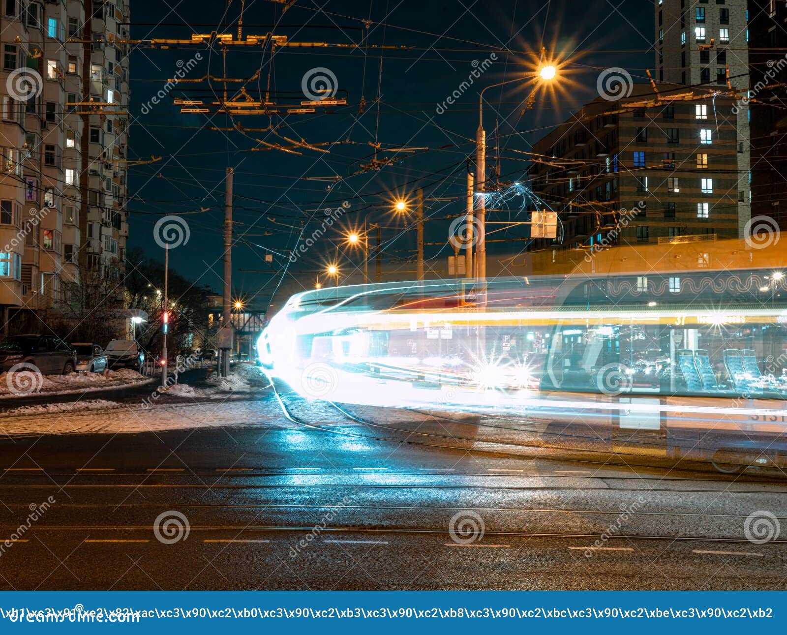 The Crossroads of the Night City on a Long Exposure Stock Image - Image ...