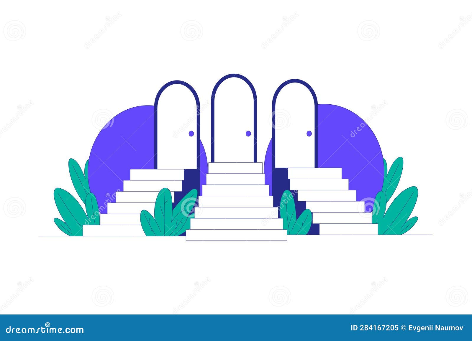 Crossroads and Path Choose with Door and Staircase Vector Illustration ...