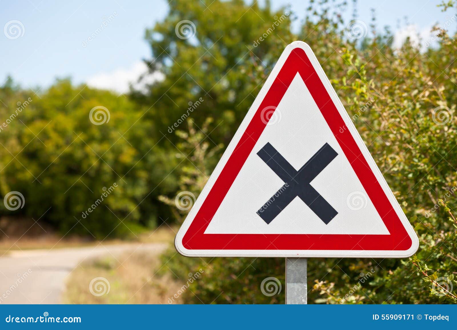Crossroads Road Sign on a Country Road Stock Image - Image of clear ...