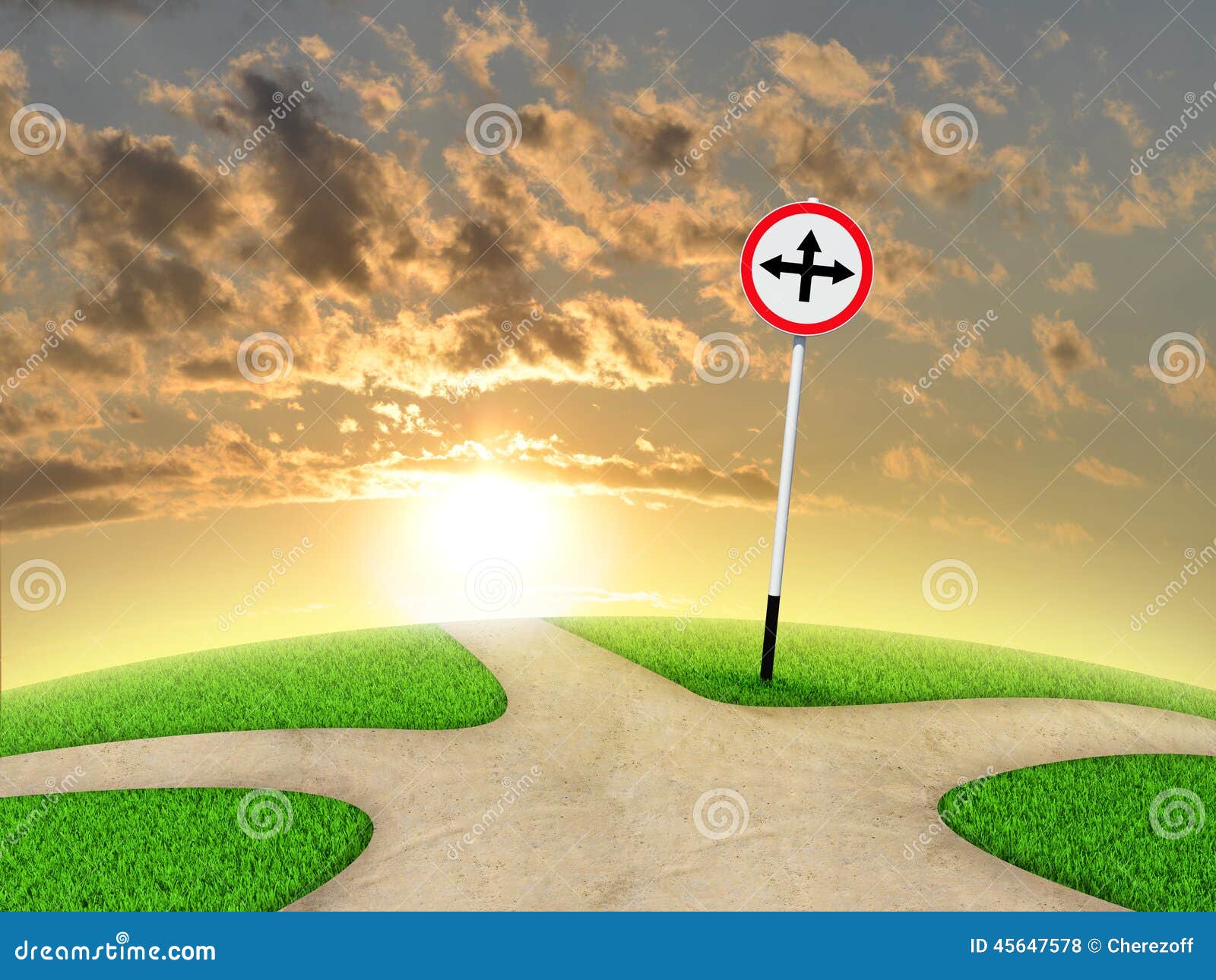 Crossroads road sign stock illustration. Illustration of field - 45647578