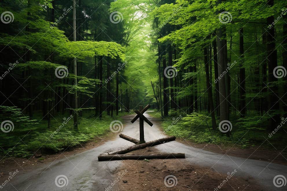 Crossroads Splitting in a Dense Forest Stock Photo - Image of path ...