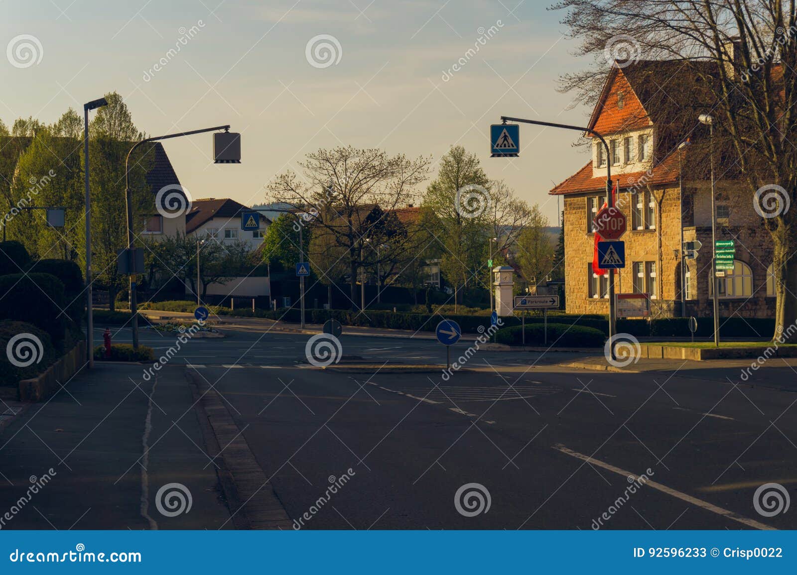 Crossroads in the suburbs stock image. Image of architecture - 92596233