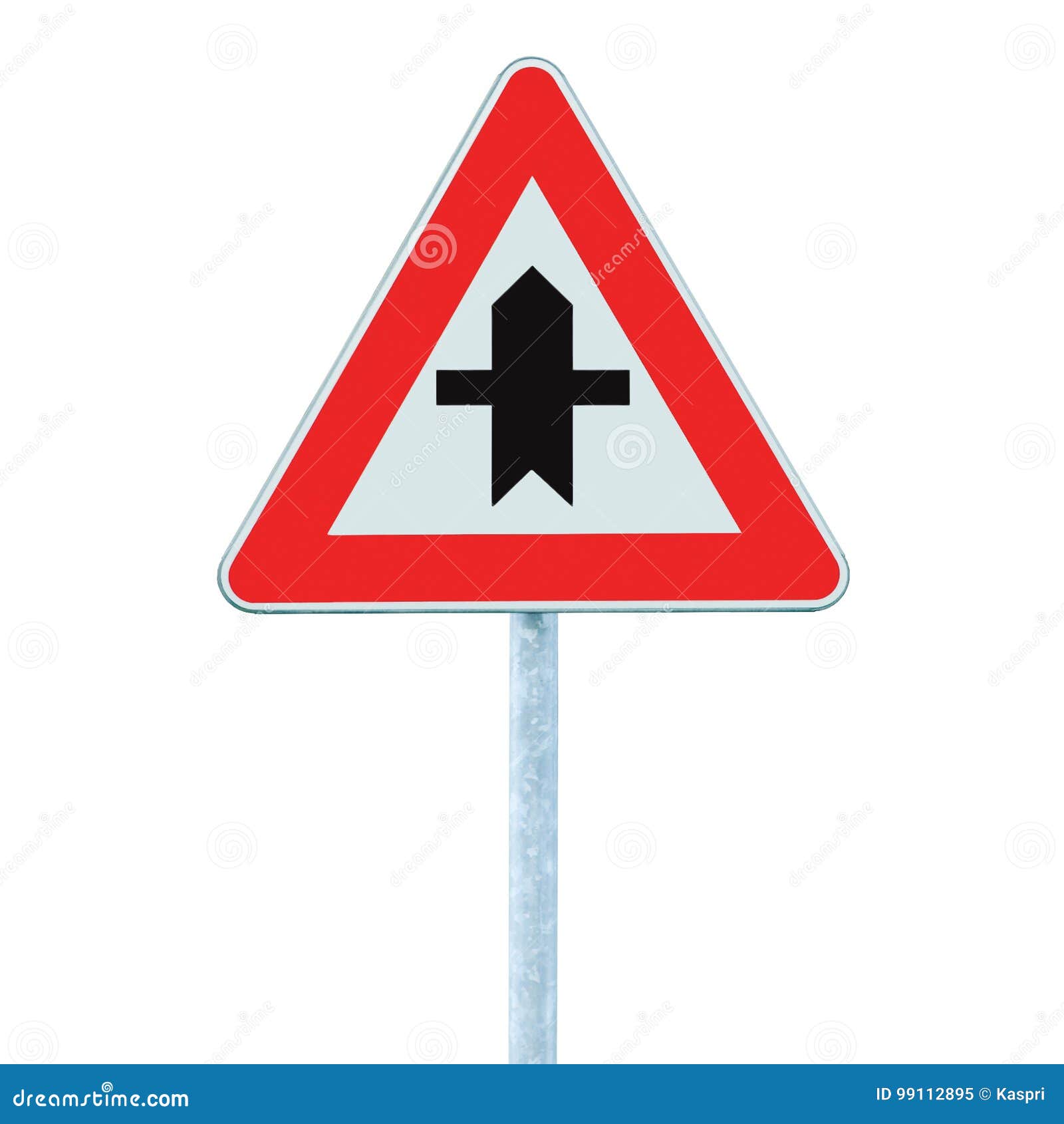 Crossroads Warning Main Road Sign with Pole Post, Isolated Stock Image ...