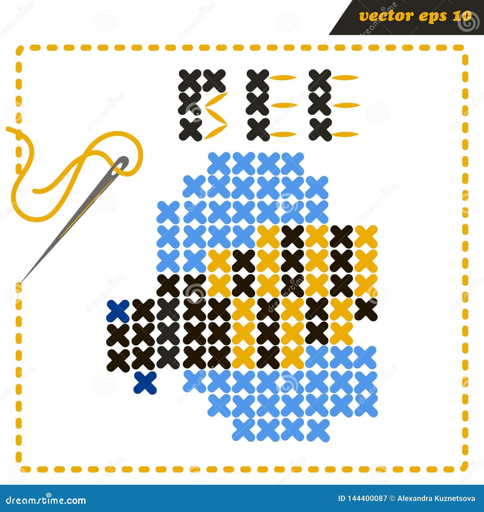 Crosstiched Simple Bee with Framle and Needle Stock Vector ...