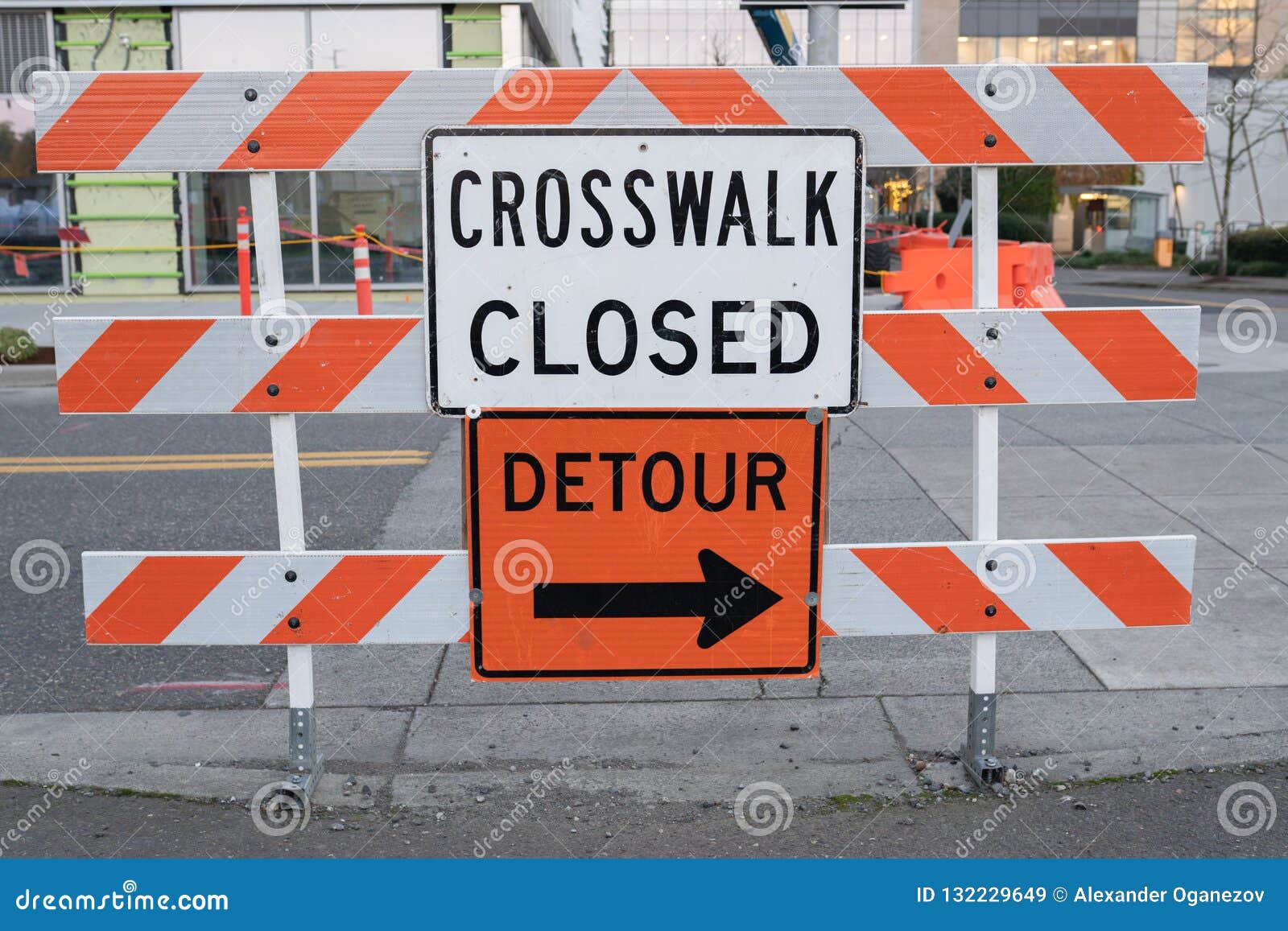 Crosswalk Closed and Detour Signs Stock Image - Image of warning ...