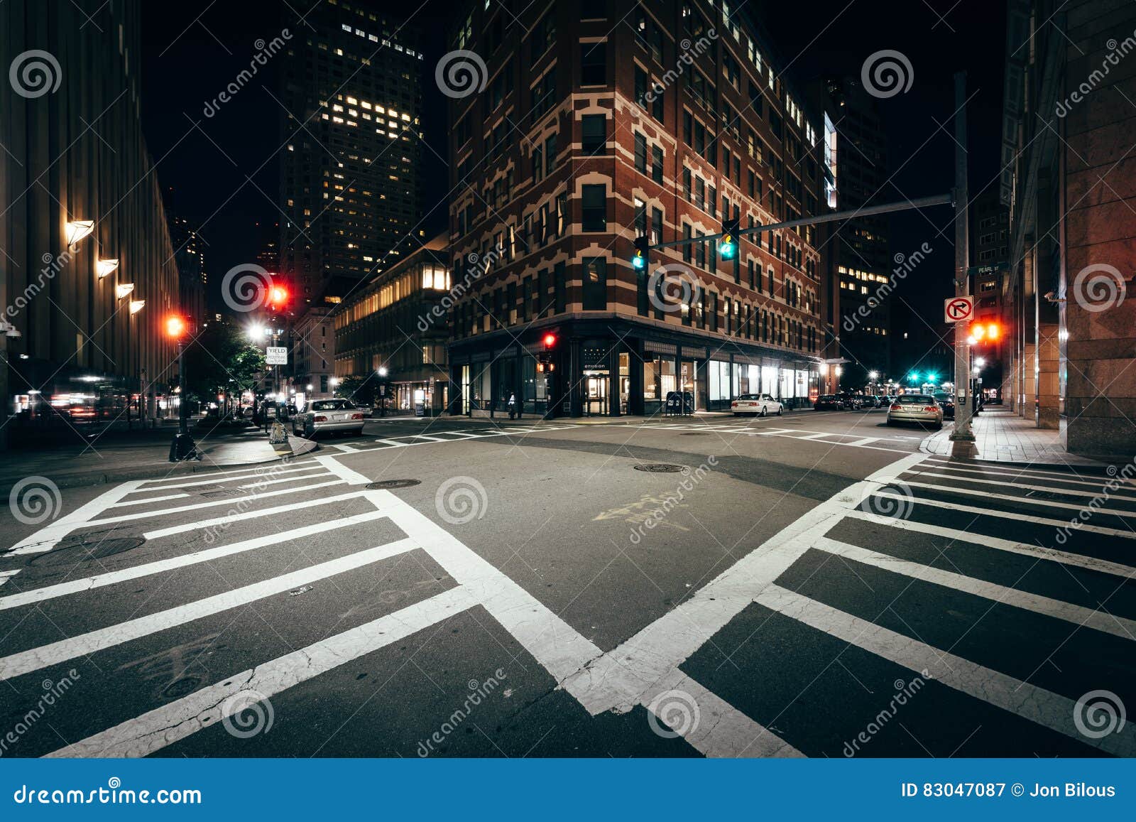 Crosswalks and Intersection at Night, in Boston, Massachusetts ...