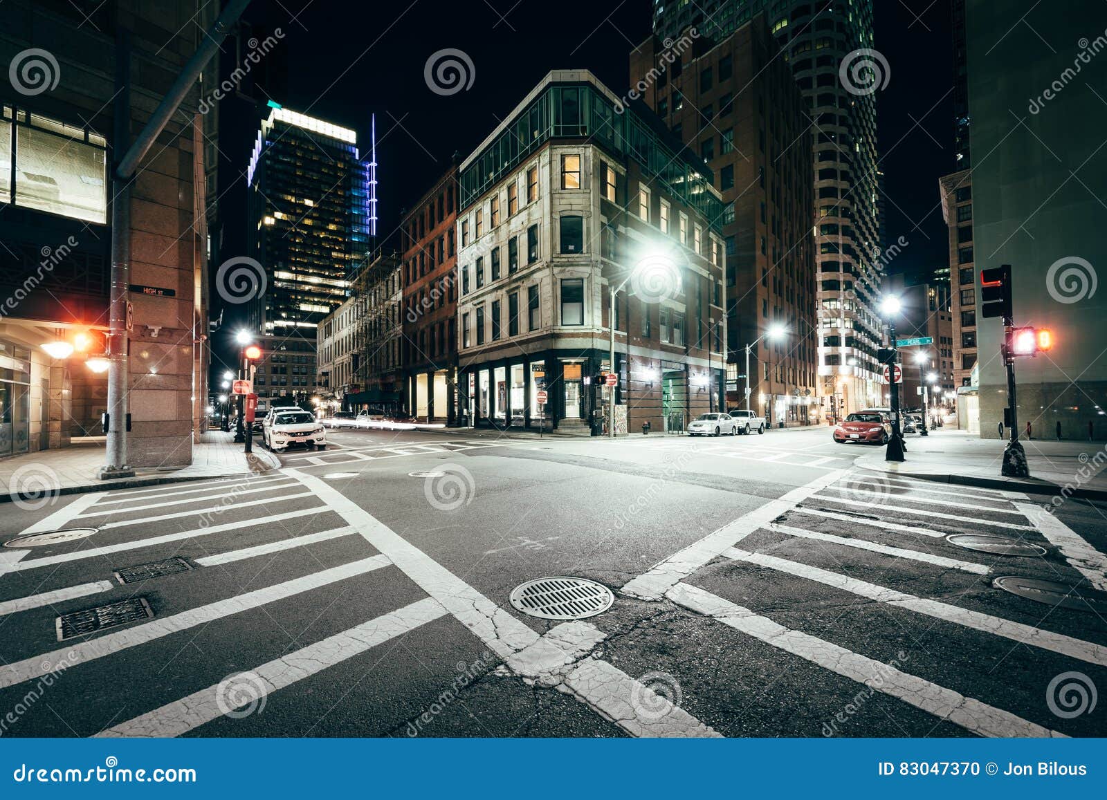 Crosswalks and Intersection at Night, in Boston, Massachusetts ...
