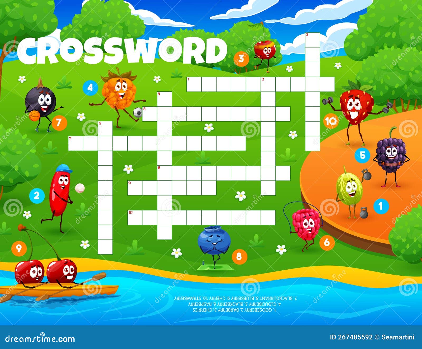Crossword Grid Cartoon Cheerful Berry Characters Stock Vector Illustration Of Educational
