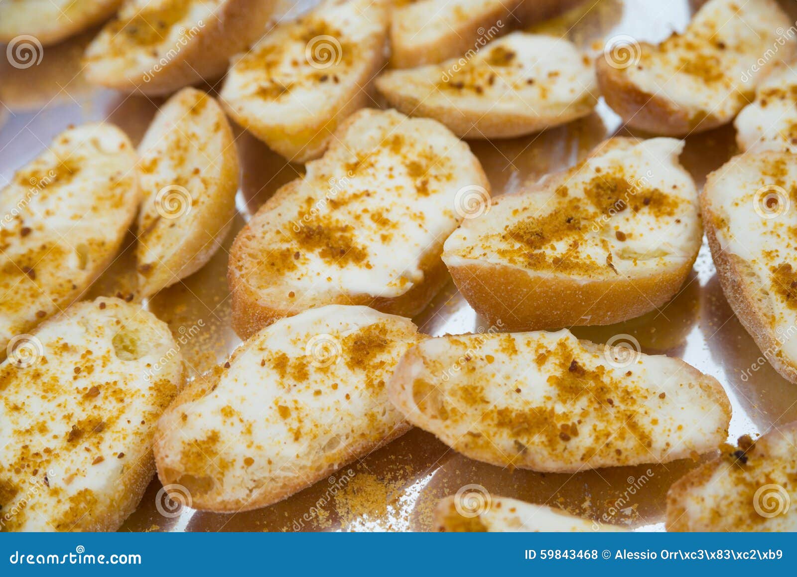 Crostini with Cheese and Bottarga Stock Photo - Image of restaurant ...
