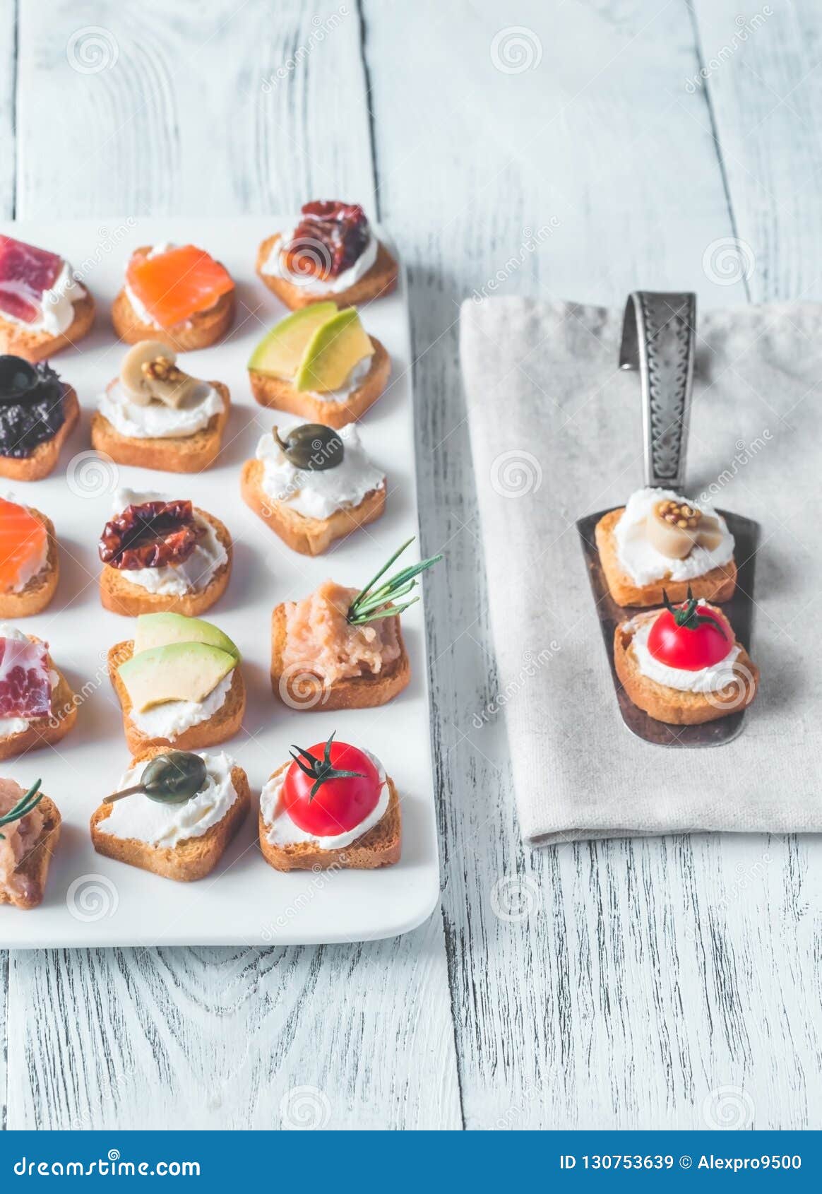 Crostini with Different Toppings Stock Image - Image of pesto, mushroom ...