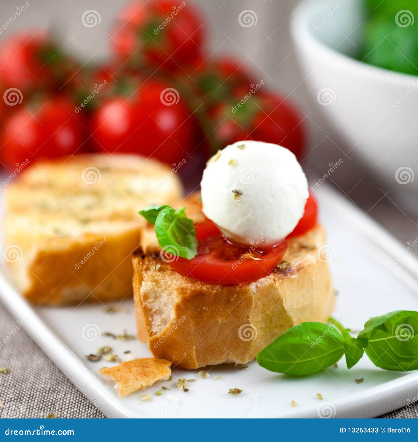 Crostini with Mozzarella Mini Ball Stock Image - Image of italian ...