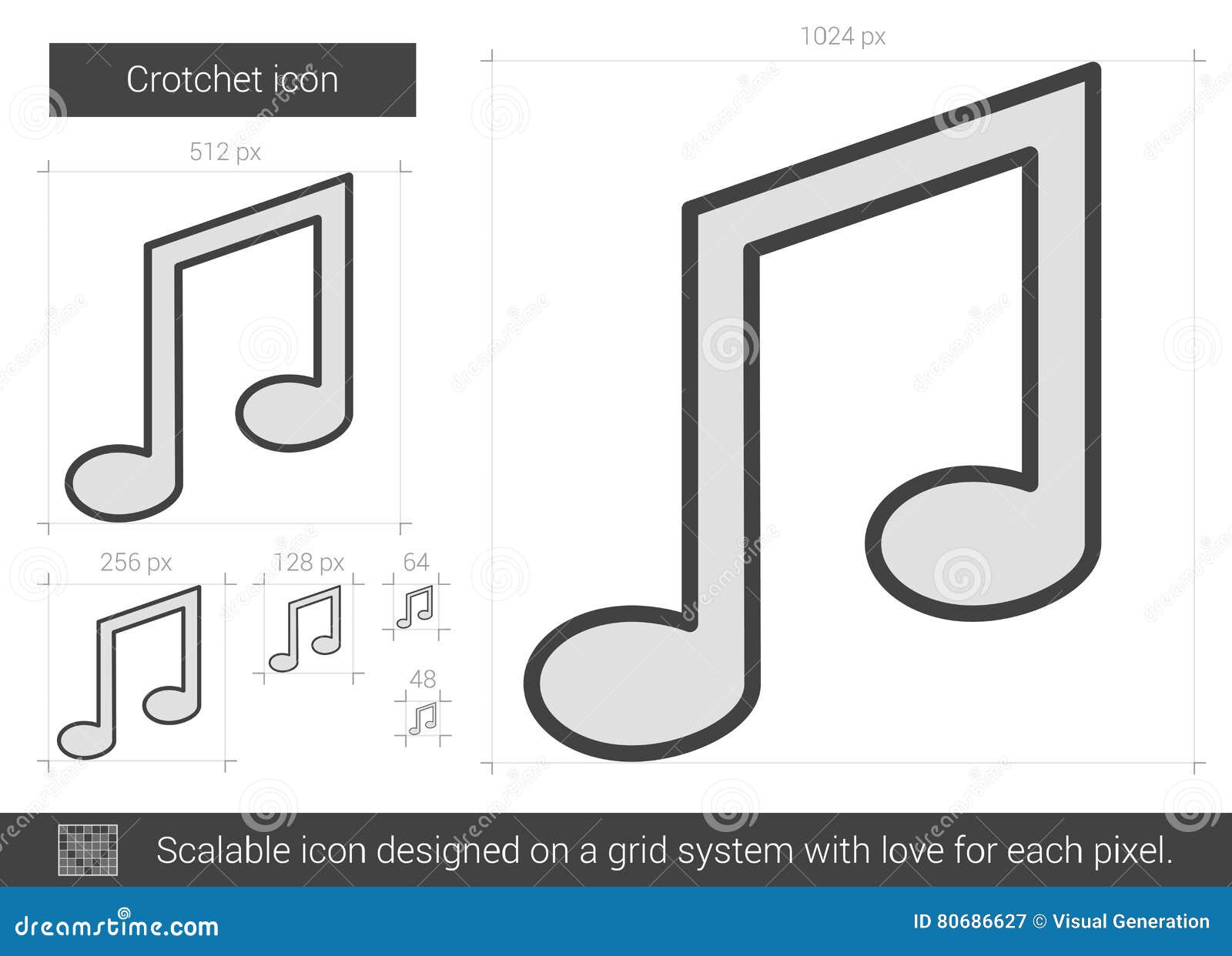 Crotchet line icon. stock vector. Illustration of linear - 80686627