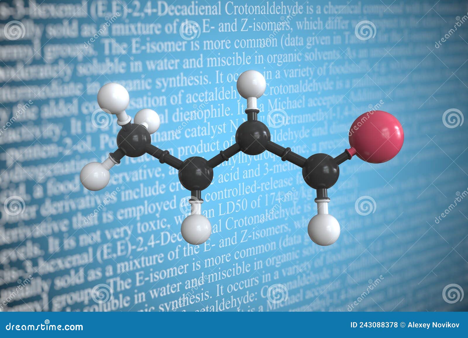 Crotonaldehyde Scientific Molecular Model, 3D Rendering Stock ...