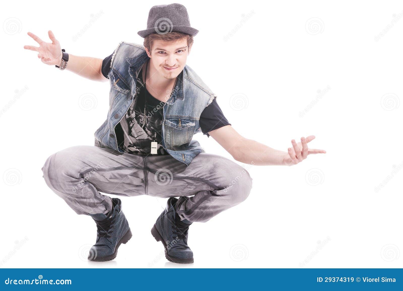 Crouched dancer welcoming stock image. Image of cool - 29374319