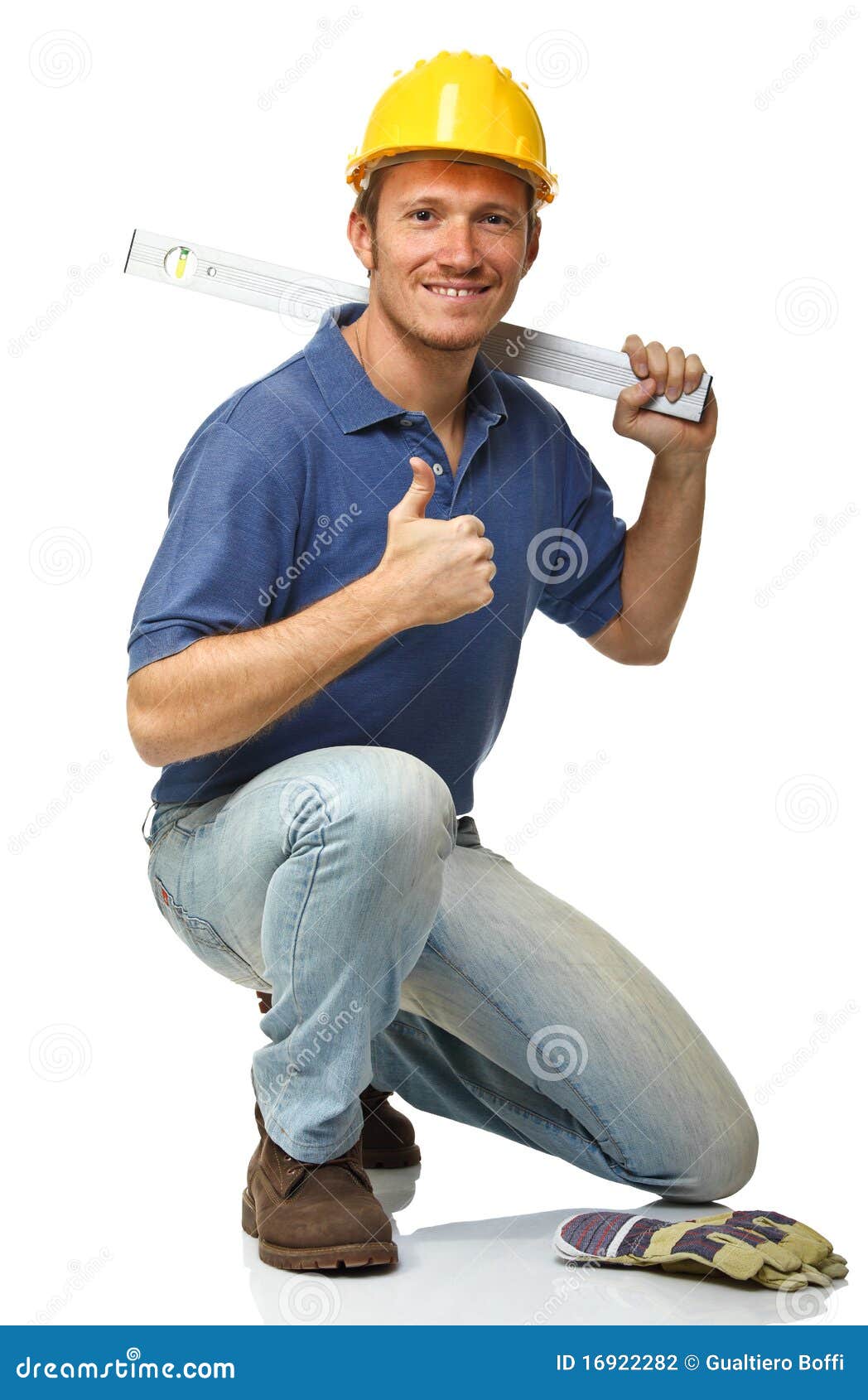 Crouched Manual Worker Portrait Stock Photo - Image of carpenter ...
