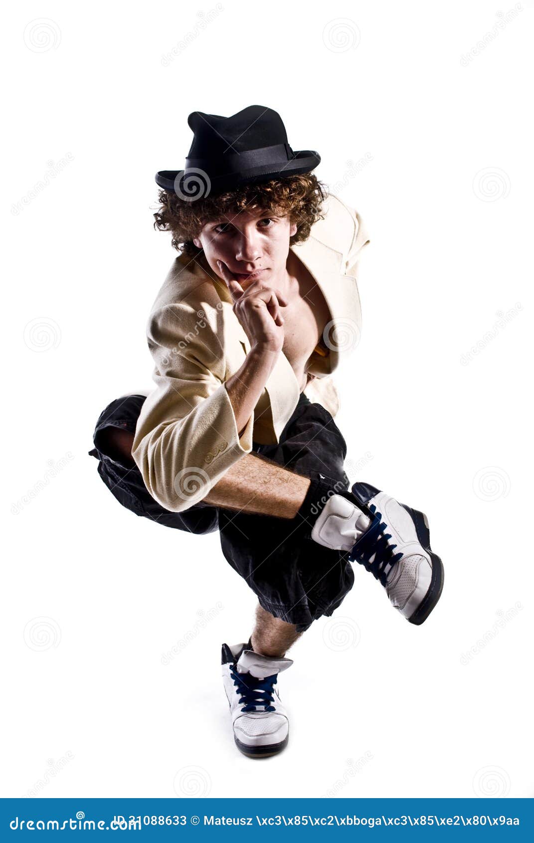 Crouching Dancer Isolated on White Stock Image - Image of black ...