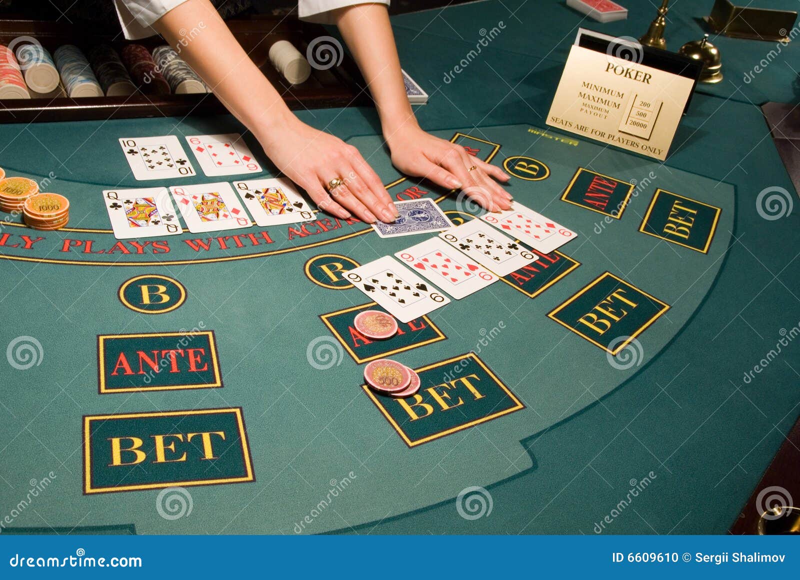Croupier Handling Cards at Poker Table Stock Photo - Image of close ...