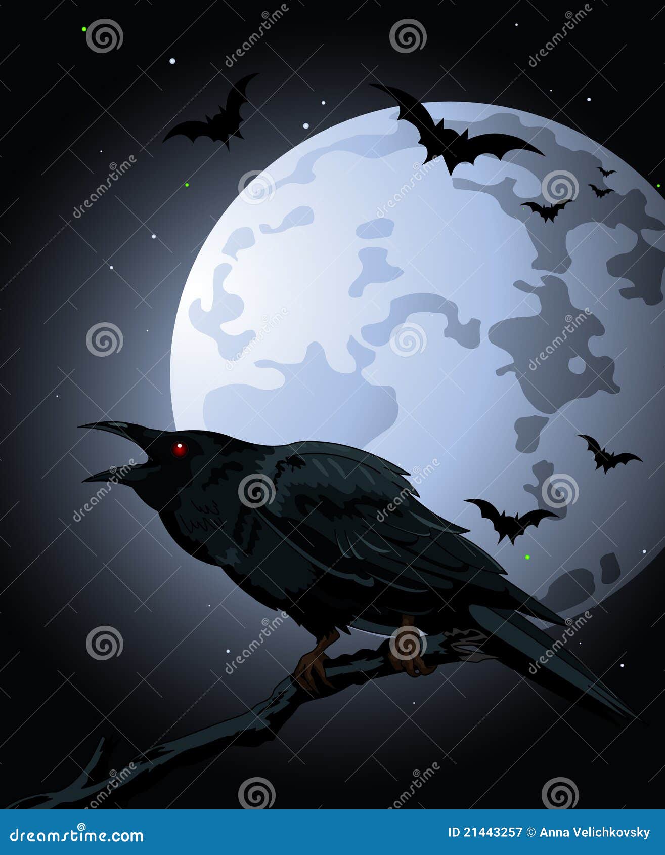 Crow against a full moon stock vector. Illustration of space - 21443257