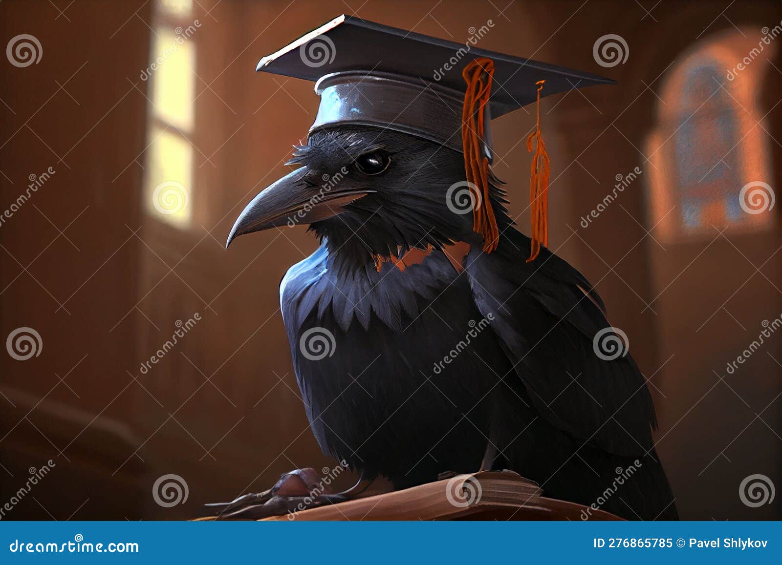 Crow with Bachelor Cap Outdoors Stock Illustration - Illustration of ...
