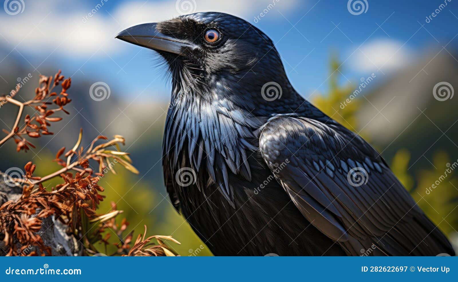 A Crow with Black Feathers Close-up. Generative AI. Stock Illustration ...