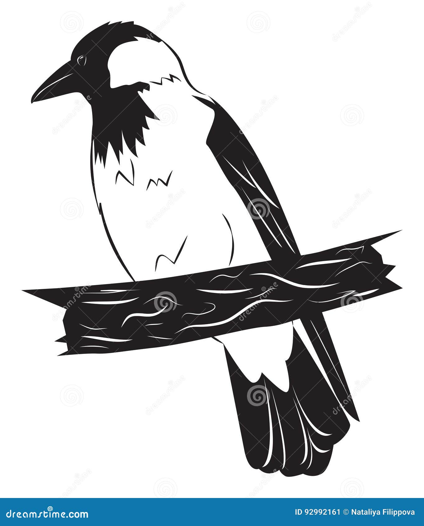 Crow on branch stock vector. Illustration of tattoo, crow - 92992161