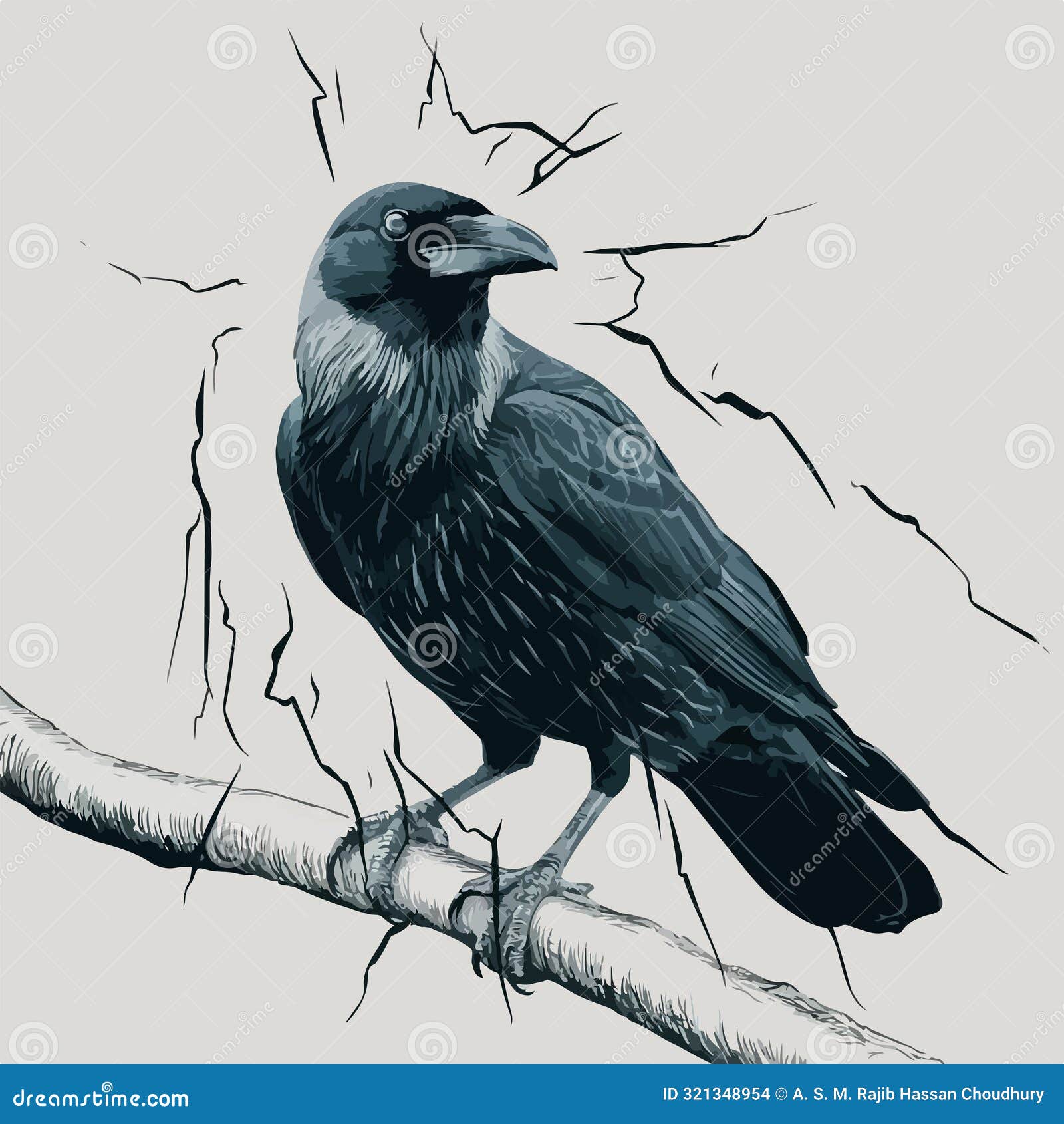 Crow Calling on a Bare Branch Stock Vector - Illustration of branch ...