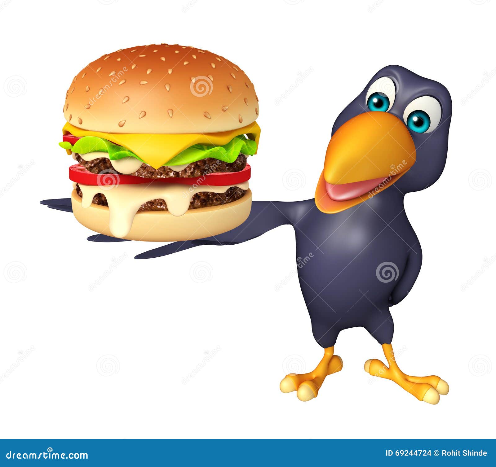 Crow Cartoon Character with Bueger Stock Illustration - Illustration of ...