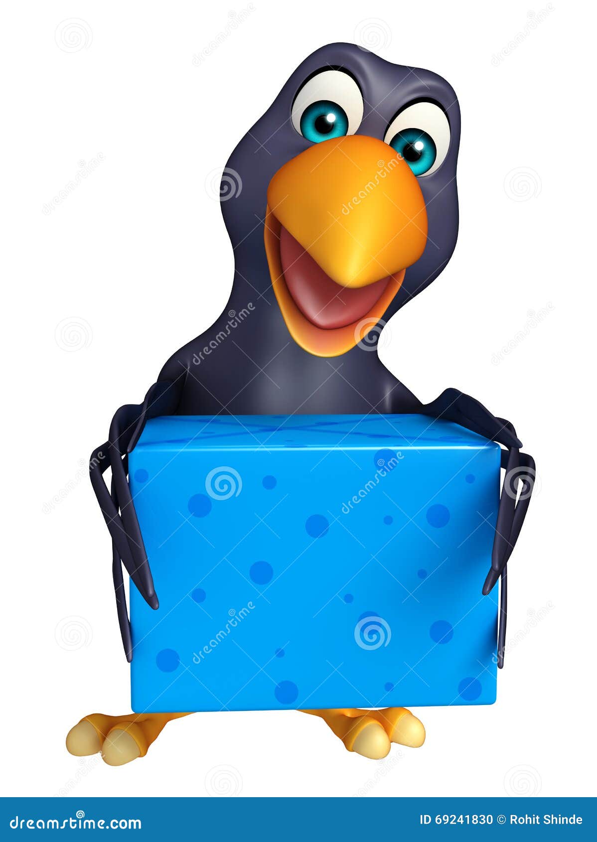 Crow Cartoon Character with Giftbox Stock Illustration - Illustration ...
