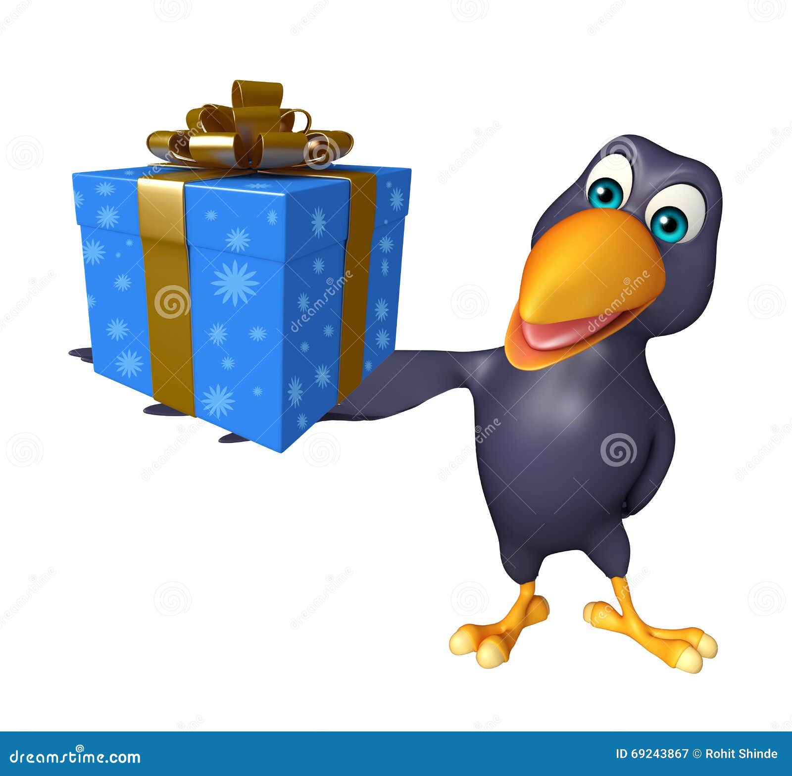 Crow Cartoon Character with Giftbox Stock Illustration - Illustration ...