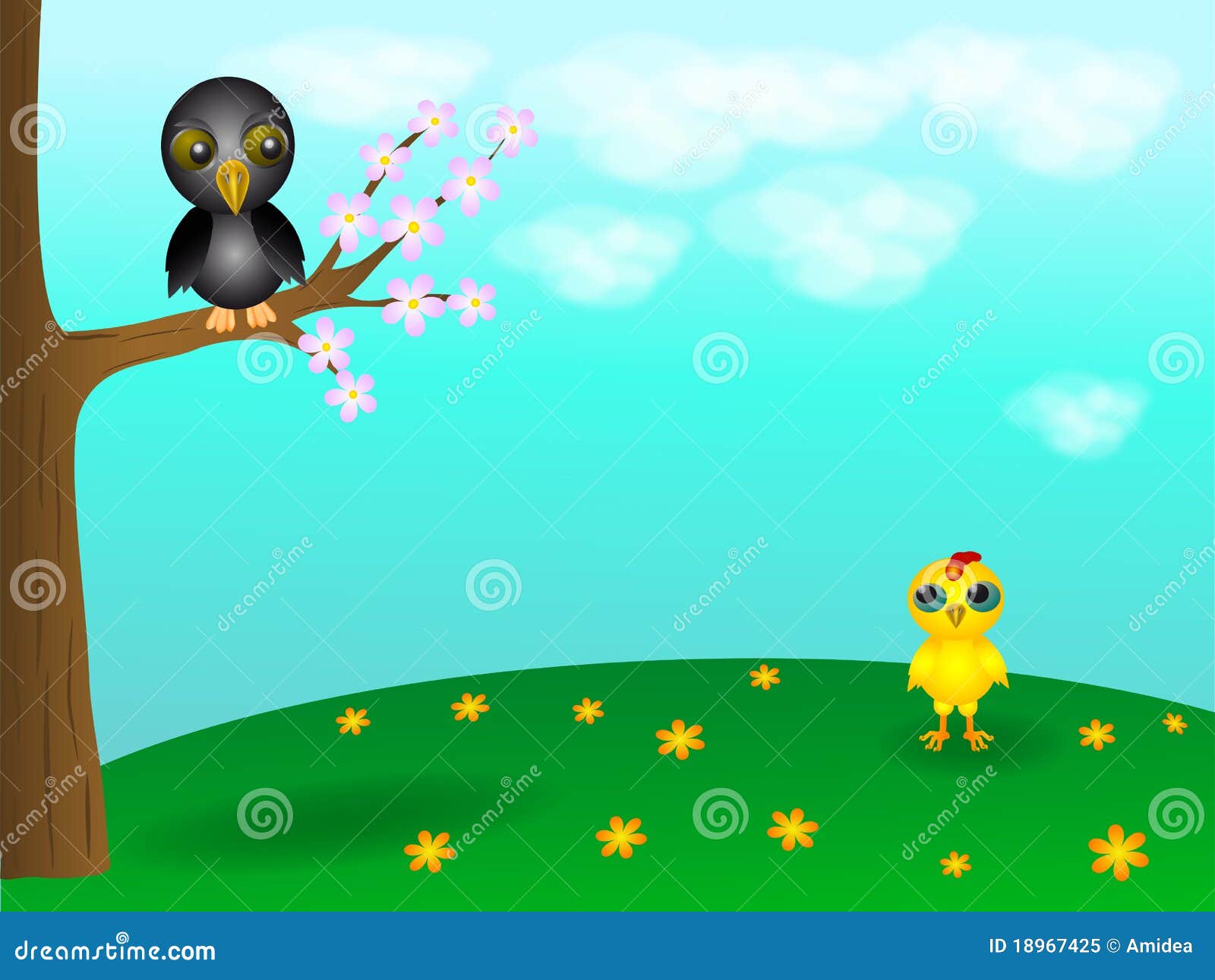 Crow and chicken stock vector. Illustration of tree, black - 18967425