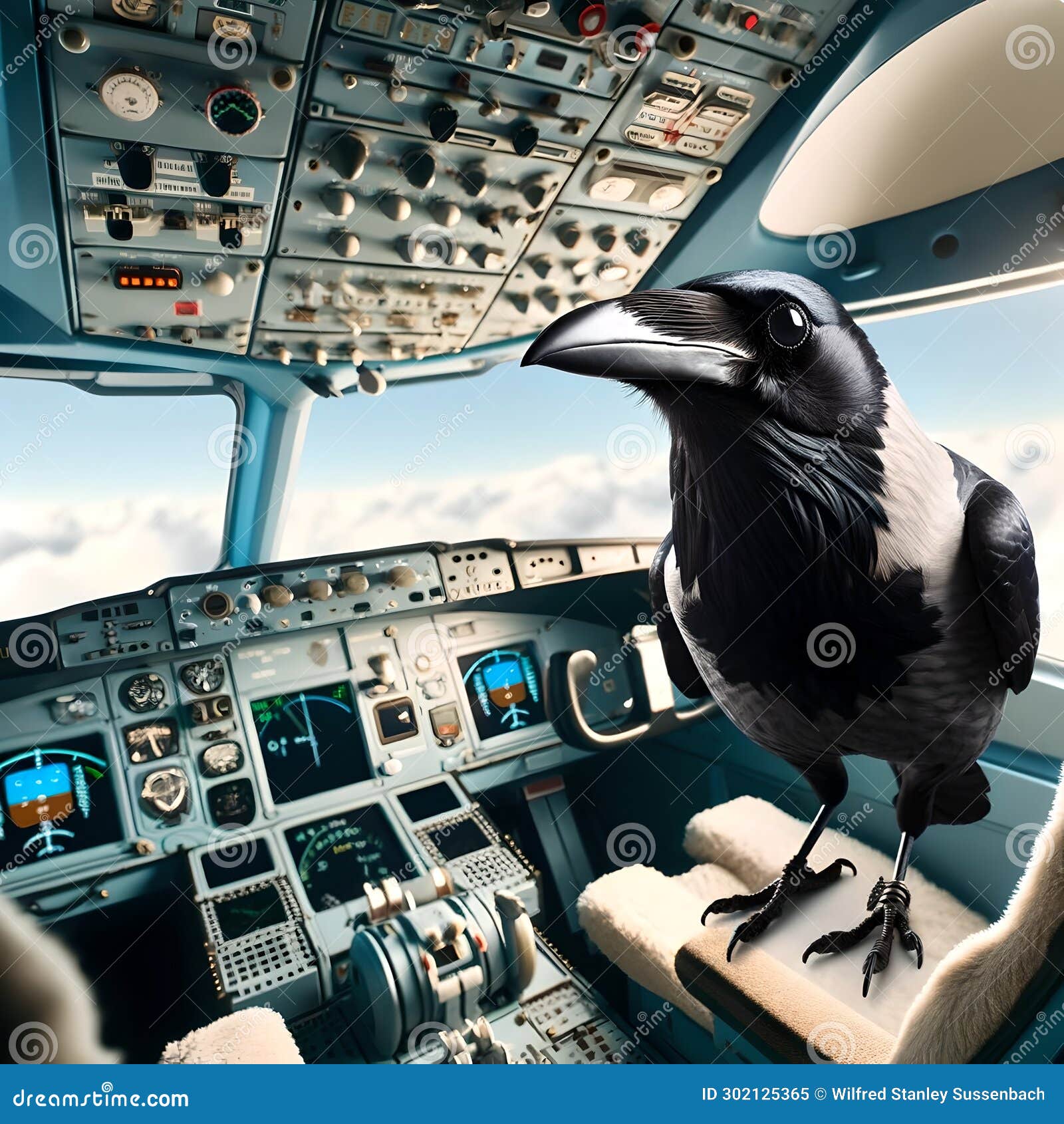 A crow in a cockpit stock image. Image of aircraft, aviation - 302125365