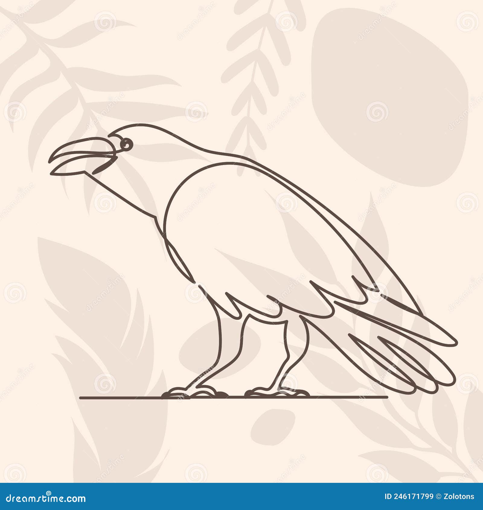 Crow Continuous Line Drawing, Sketch, on Abstract Background Stock ...