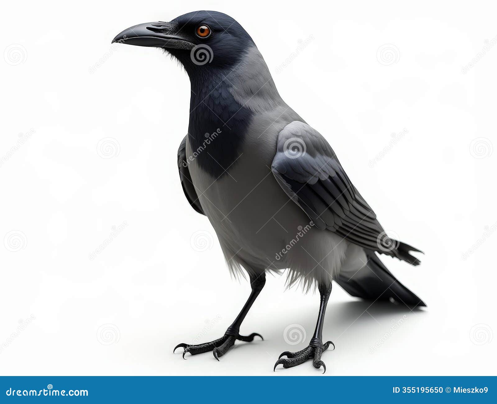 Black Crow Stands on a Surface with Alert Posture and Sharp Gaze in ...