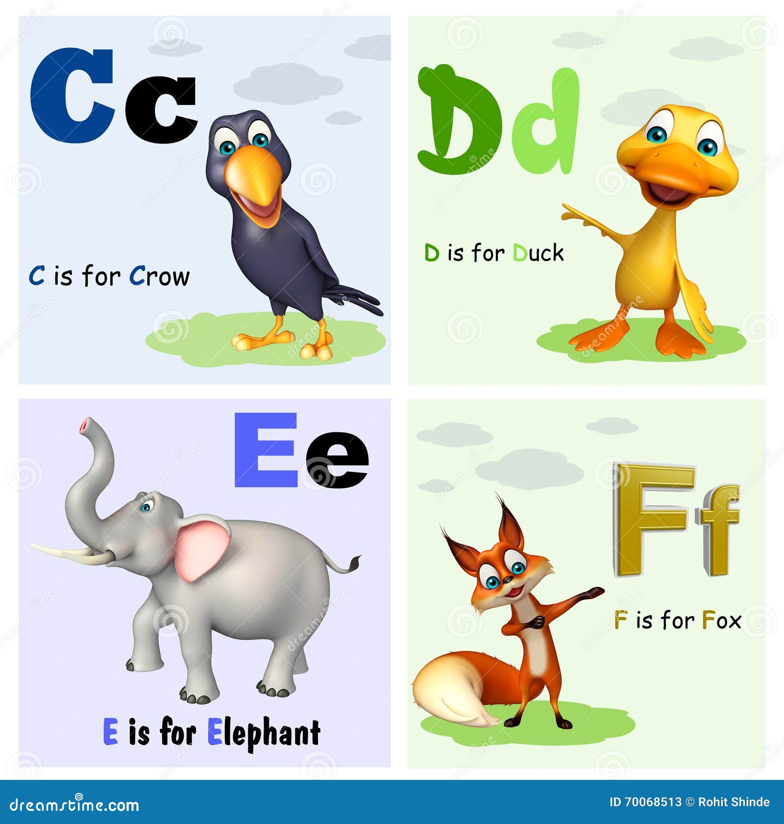 Crow ,Duck, Elephant and Fox with Alphabate Stock Illustration ...