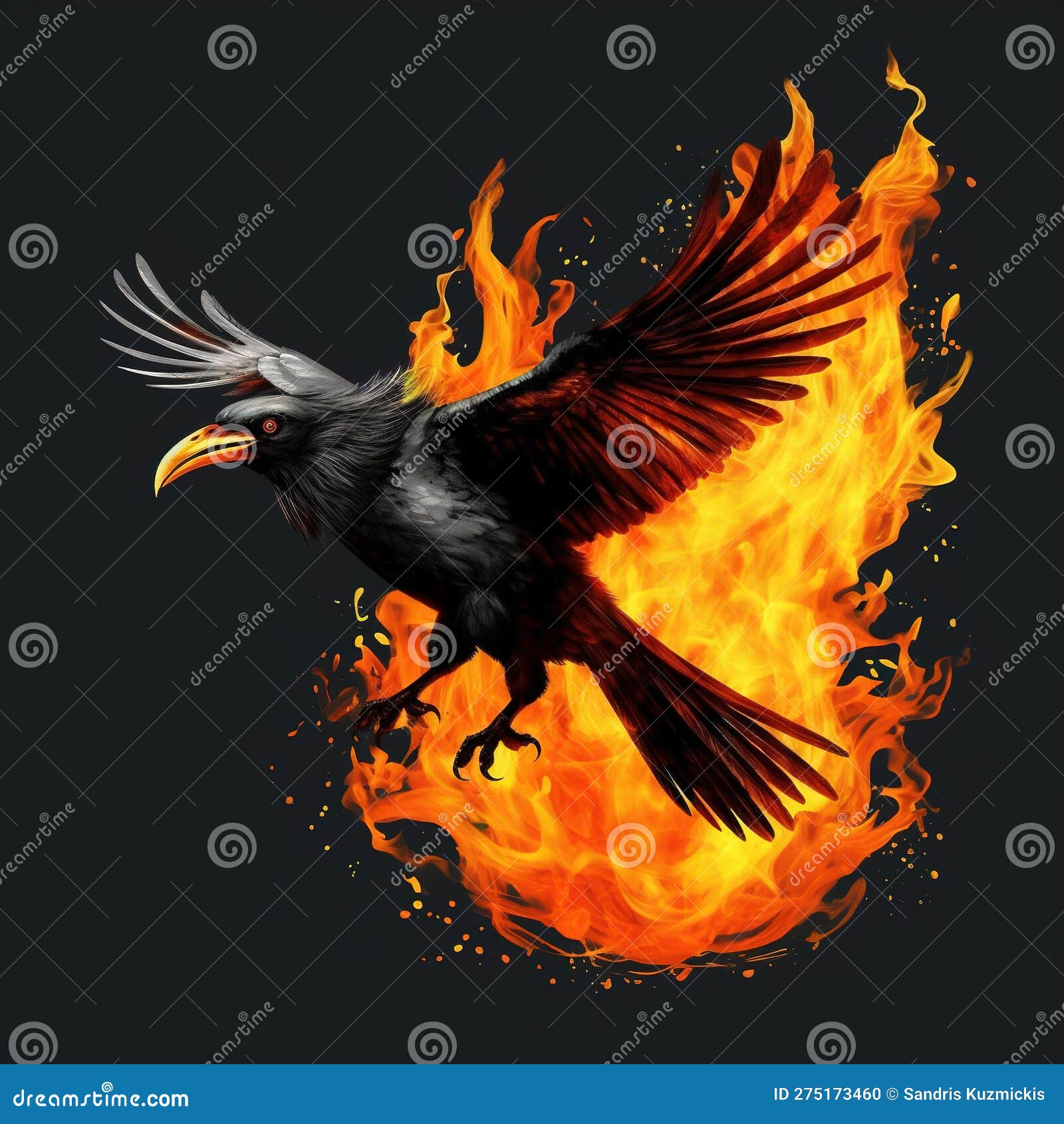 Crow with Flames Coming Off the Wings. Generative AI Stock Illustration ...