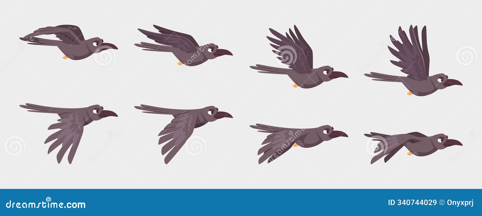Crow Flying. Keyframe Animation Of Flying Gothic Birds 2d Sequence ...