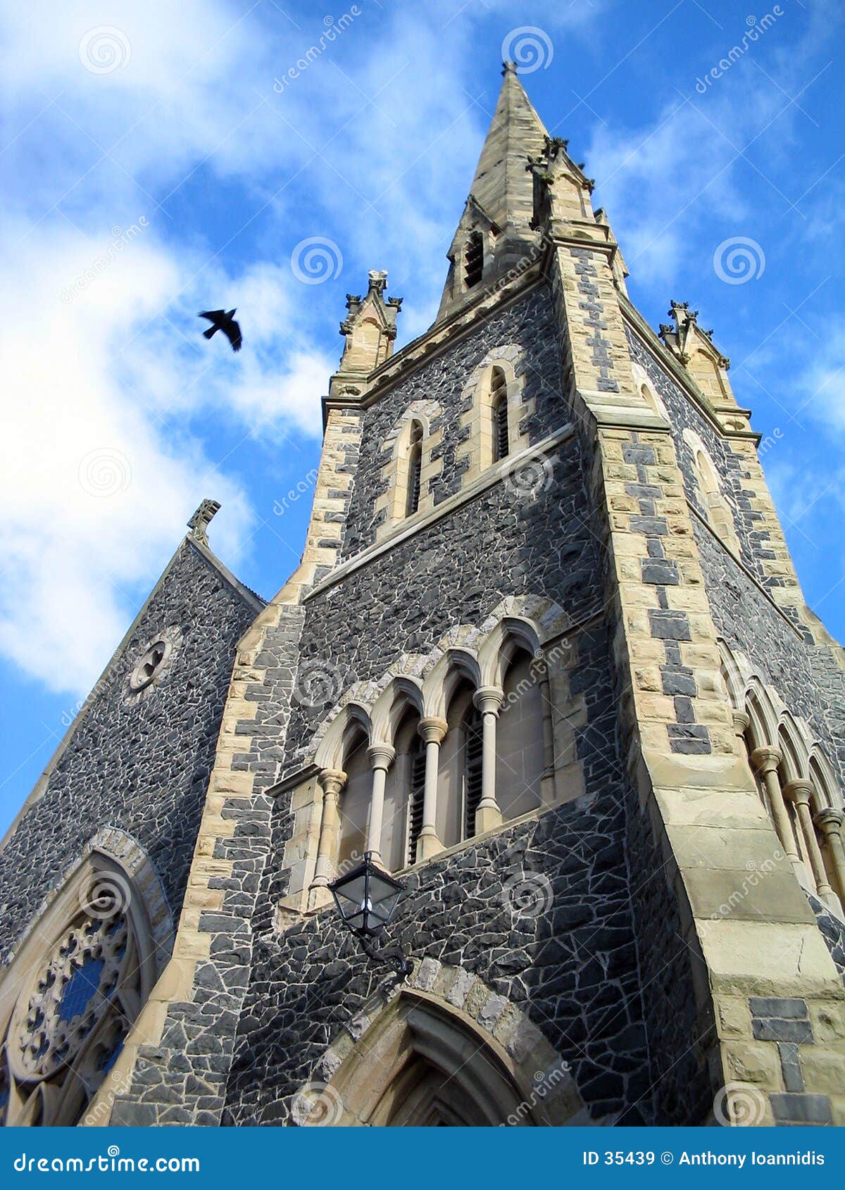 Crow flying over church stock image. Image of medieval, black - 35439