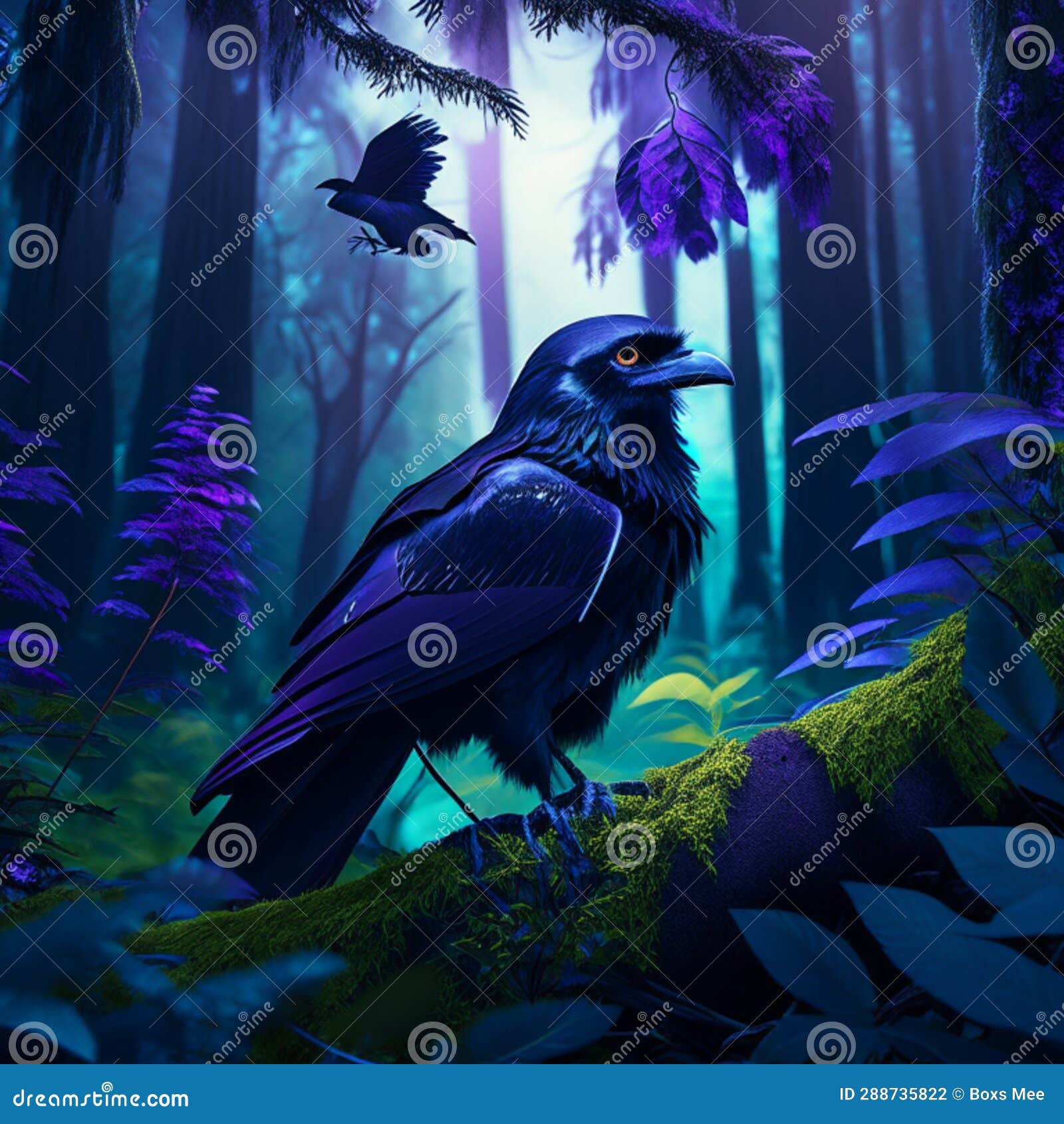 Crow in the Forest. 3d Rendering, 3d Illustration Stock Illustration ...