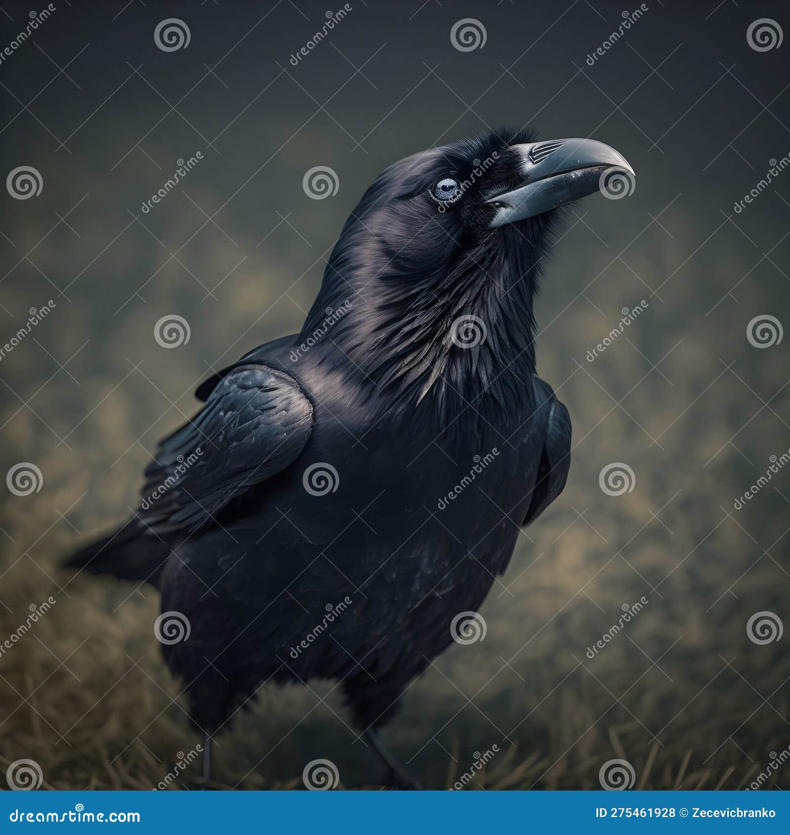 Crow Staring Up in the Grass Stock Illustration - Illustration of ...