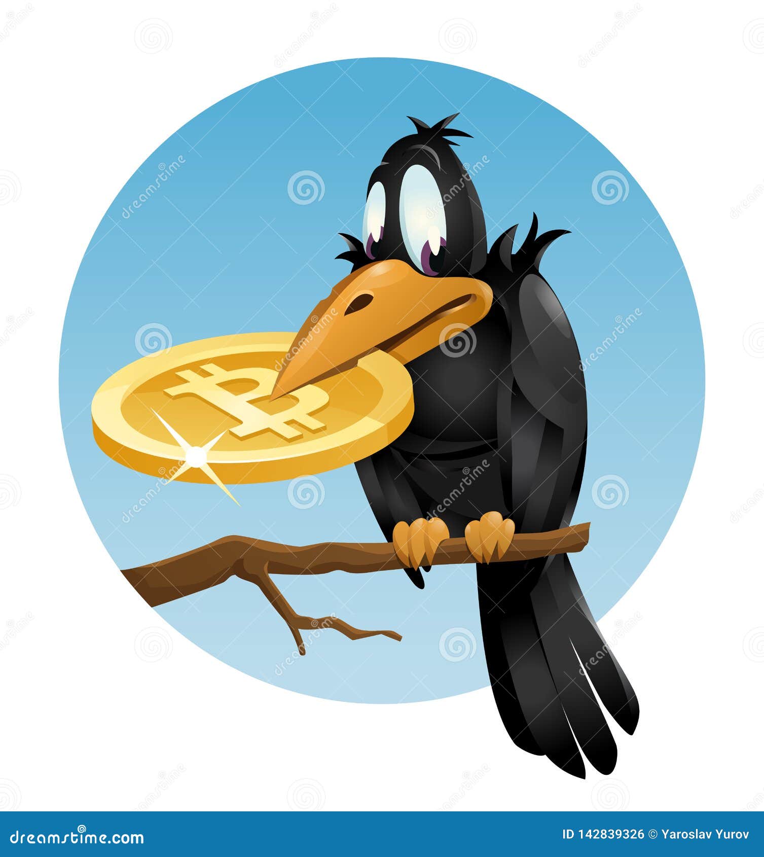 Crow With Coin In Its Beak Sketch Vector | CartoonDealer.com #228244488