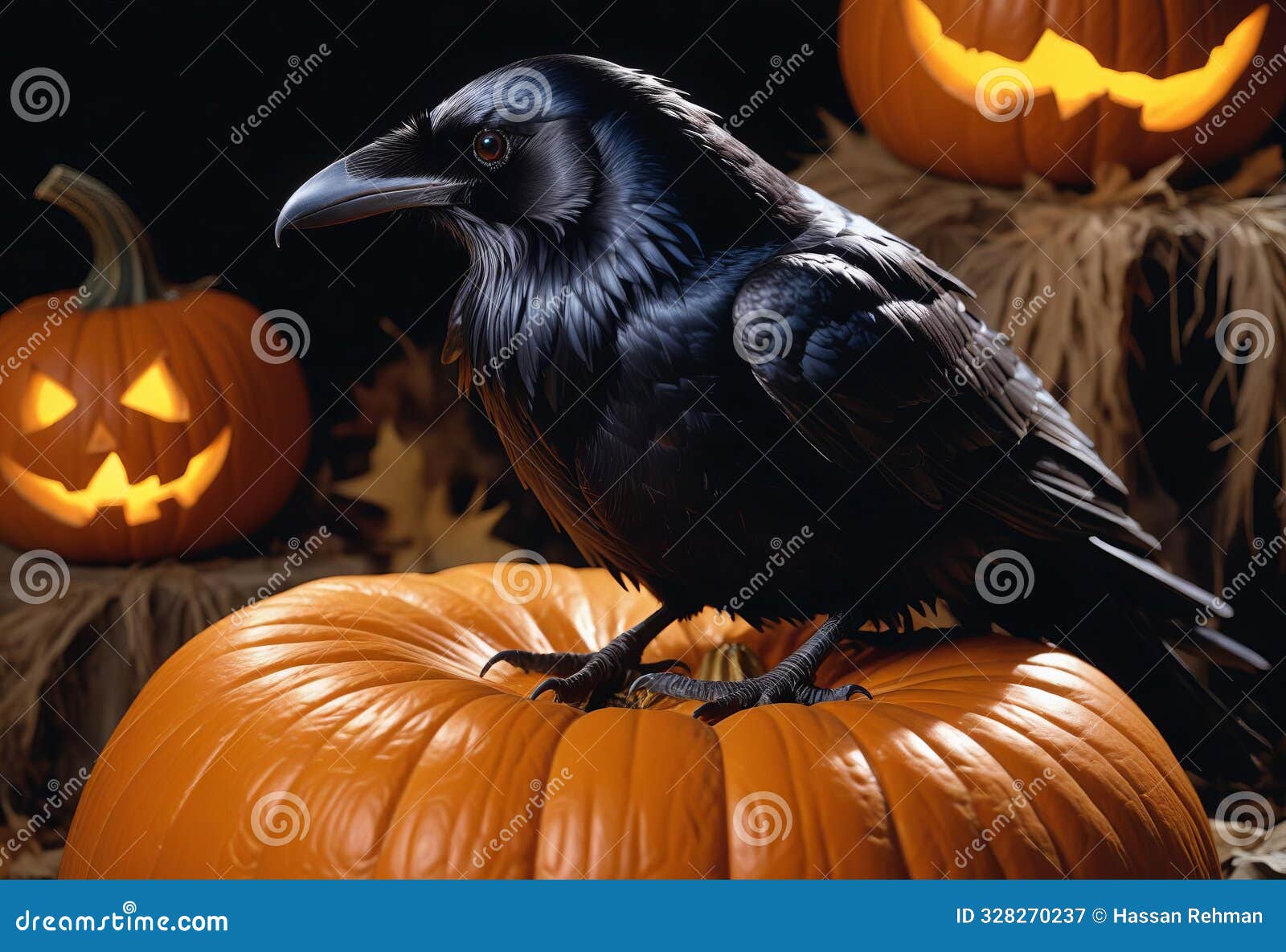 Crow on a Jack o lantern stock illustration. Illustration of outdoor ...
