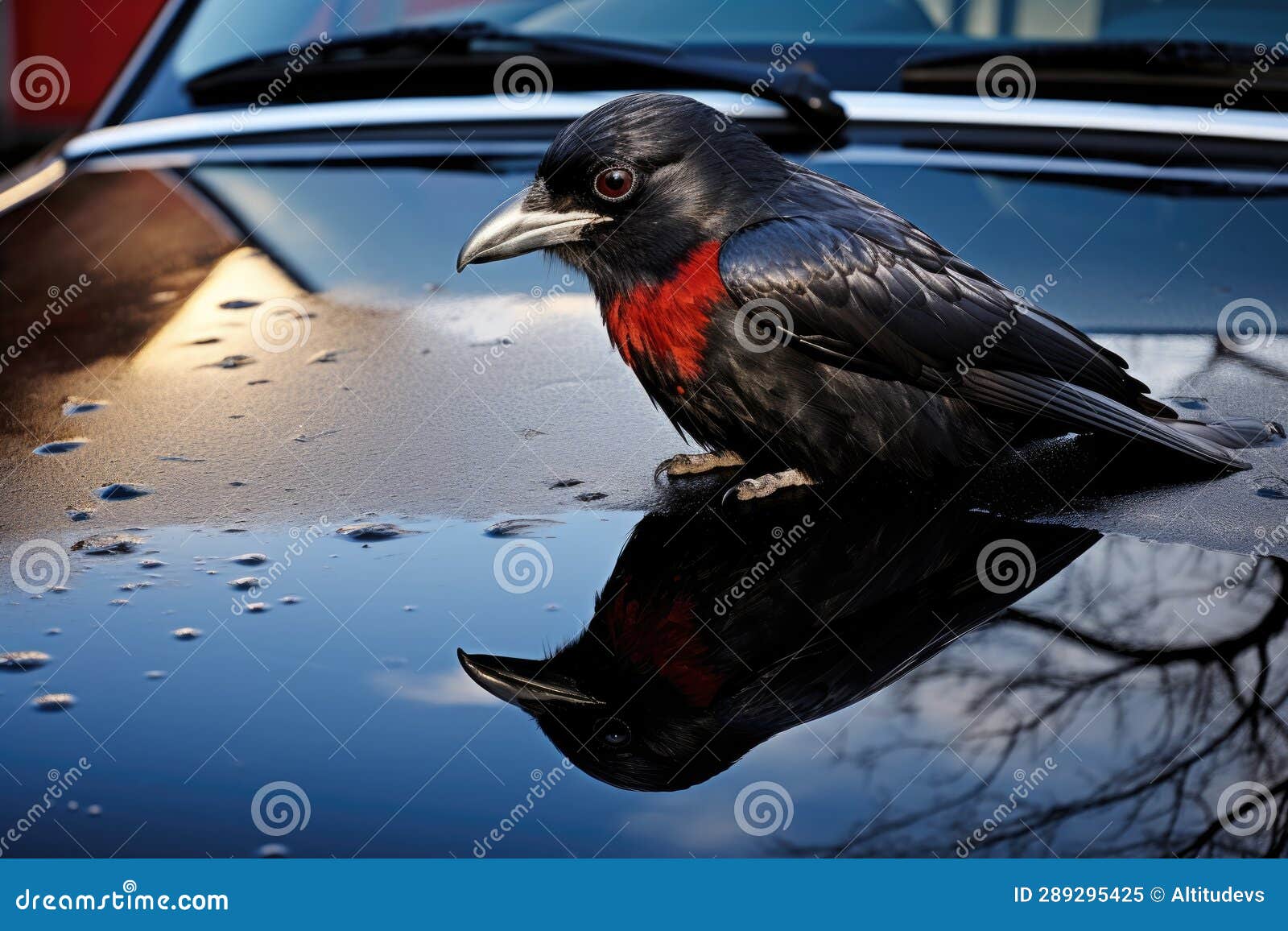 A Crow Looking at Its Reflection on a Shiny Car Bonnet Stock Image ...