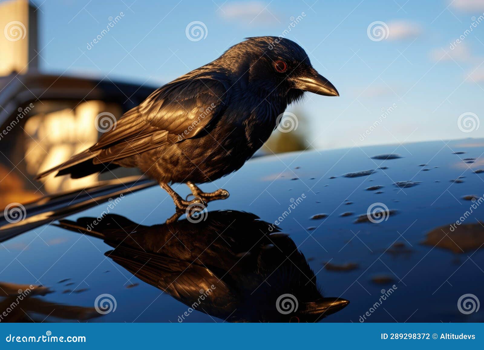 A Crow Looking at Its Reflection on a Shiny Car Bonnet Stock Photo ...