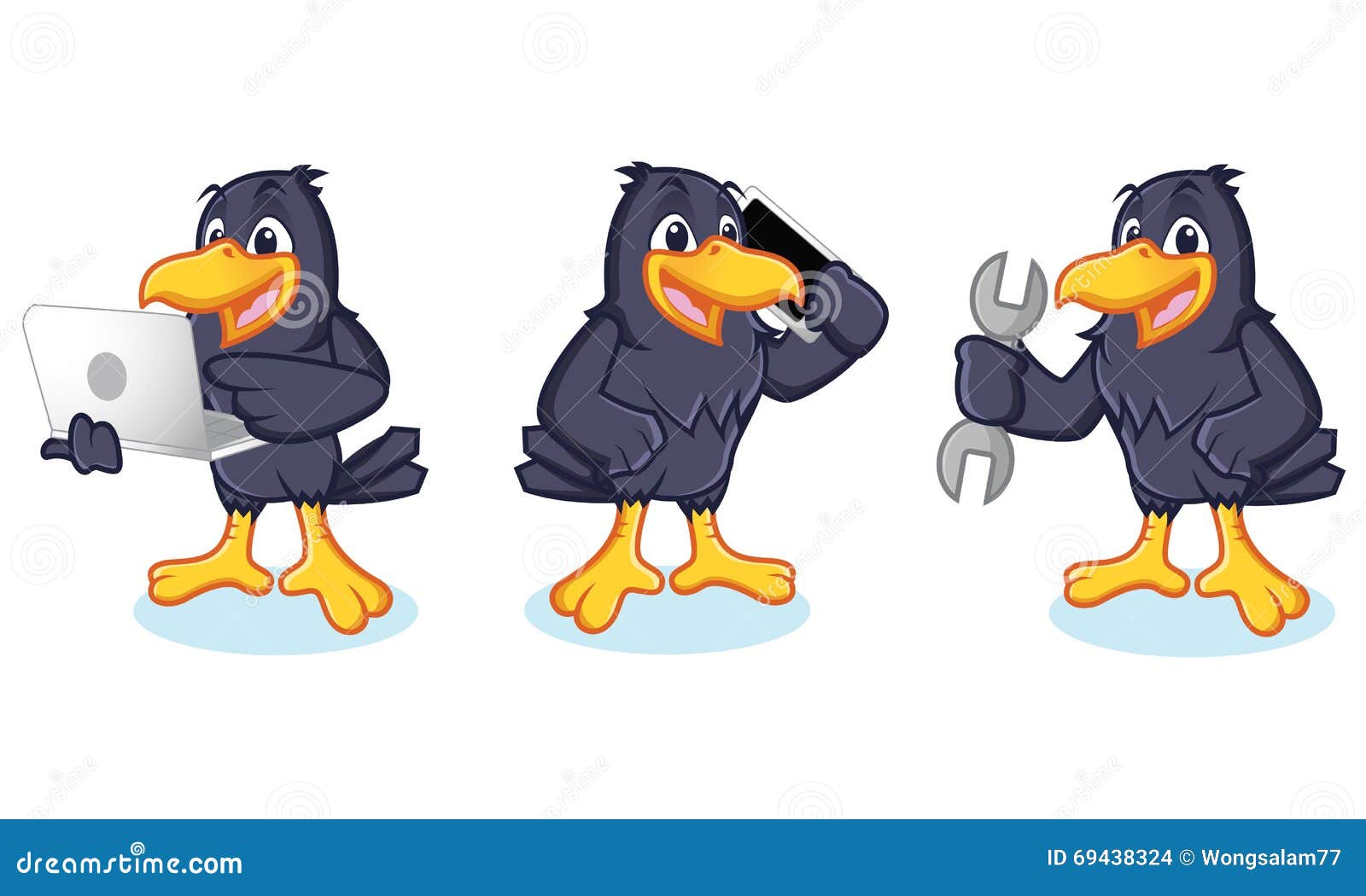 Crow Mascot with phone stock vector. Illustration of croak - 69438324