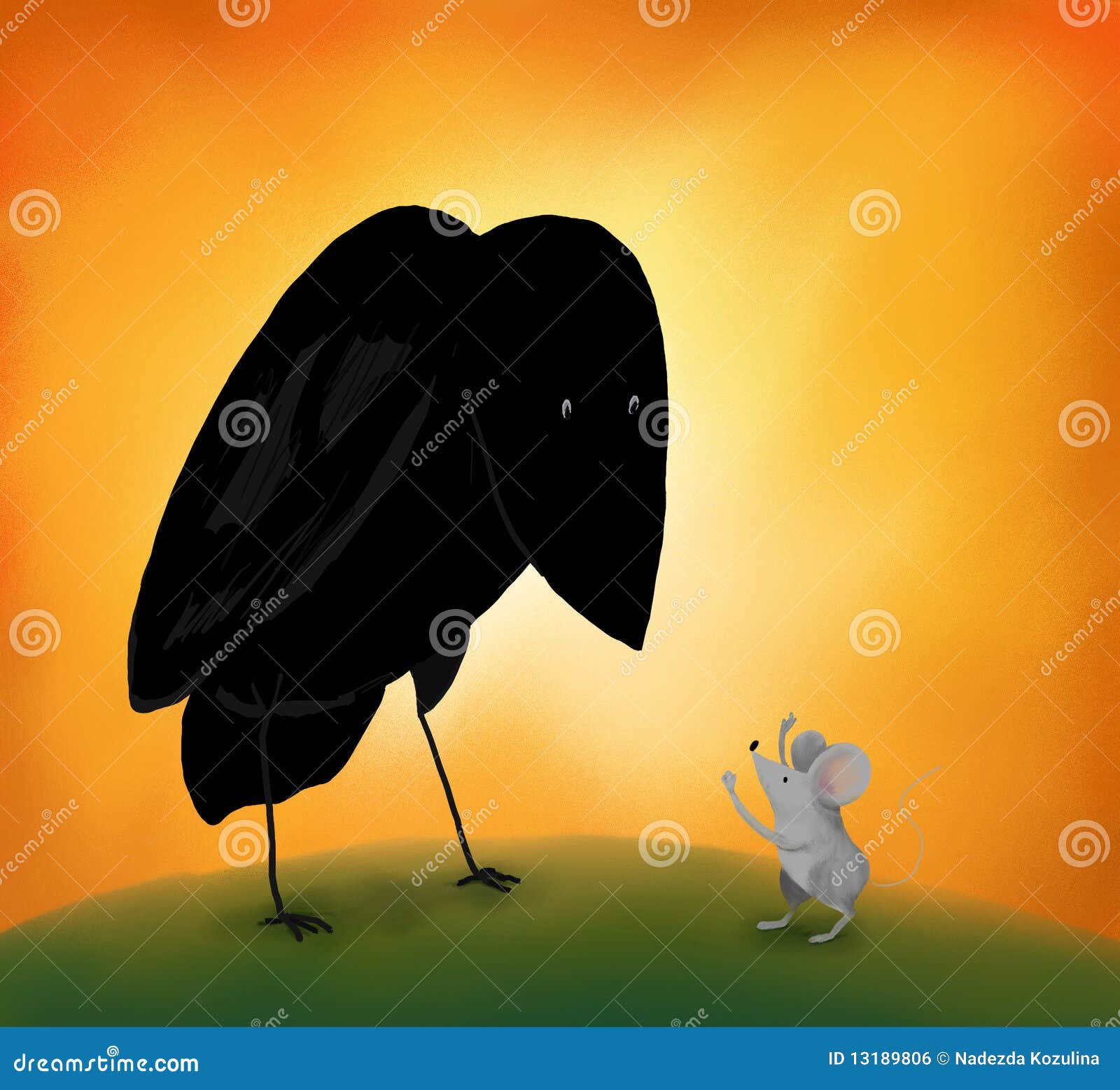 Crow and mouse stock illustration. Illustration of small - 13189806